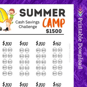 Summer Camp Savings Challenge Printable for Kids Vacation Camping ...
