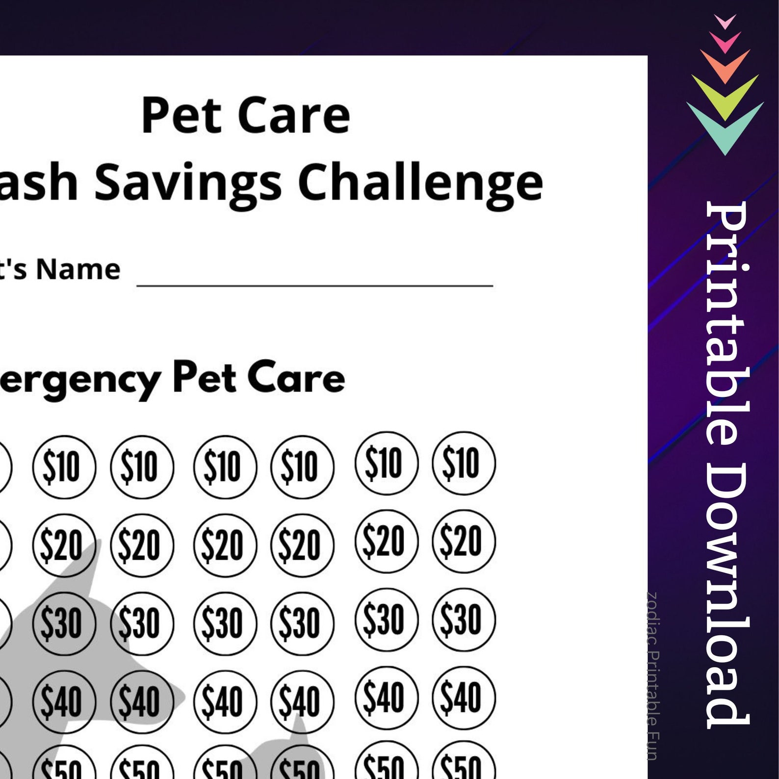 Pet Care Savings Challenge Printable for Cat Dog Health Planner Cash ...