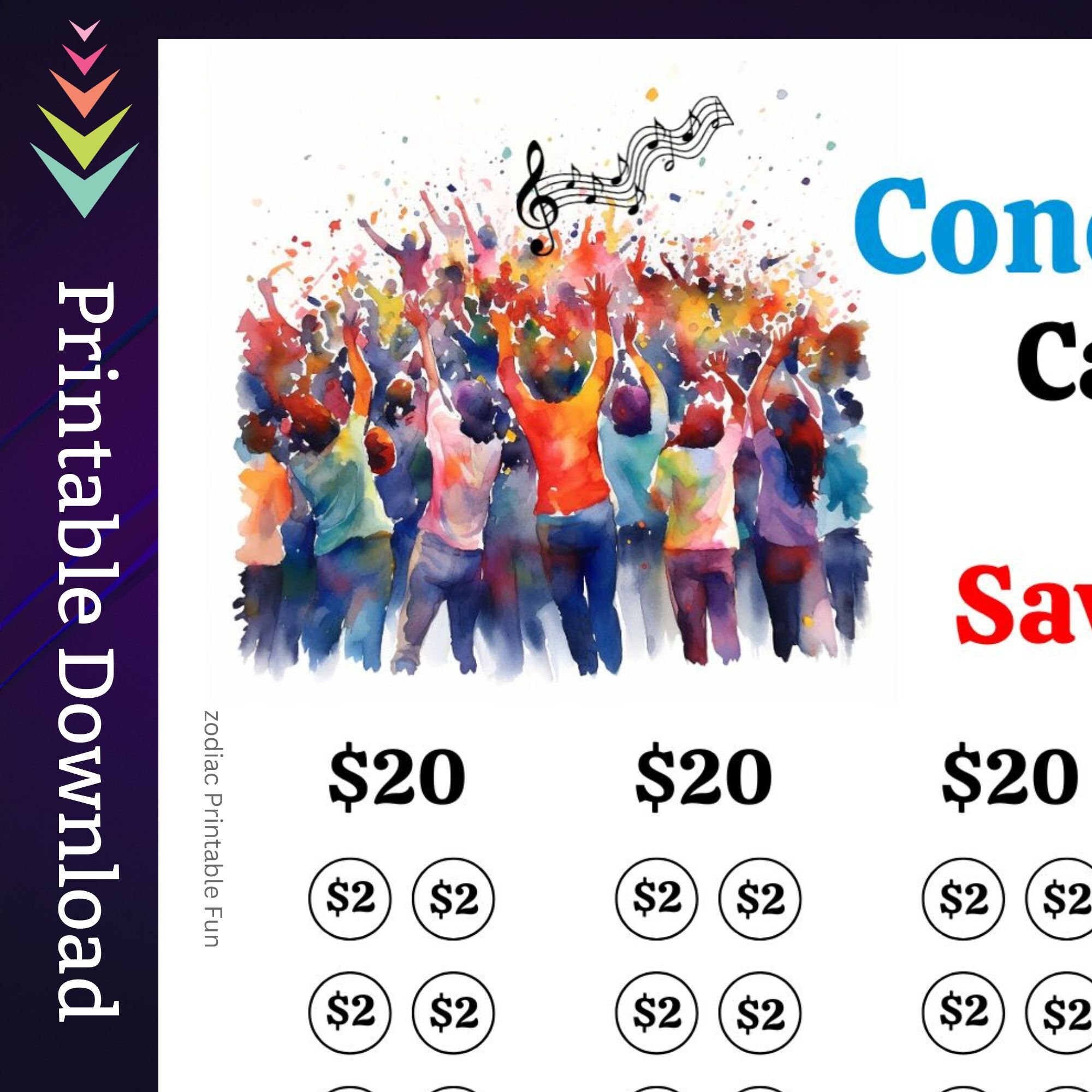 Concert Tickets Savings Challenge Printable for Music Concert Money ...