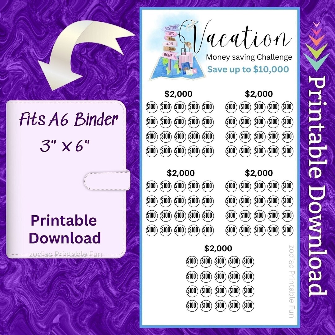 Family Vacation Cash Budget Money Saving Challenge Tracker Printable A6 ...