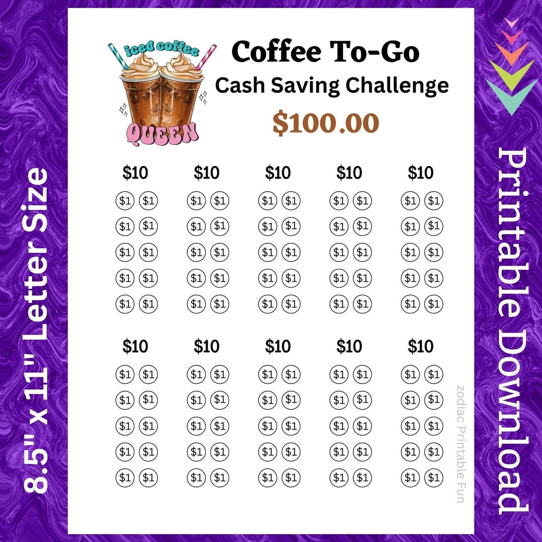 Coffee Savings Challenge Printable for Dunkin Donuts Saving Fund for ...