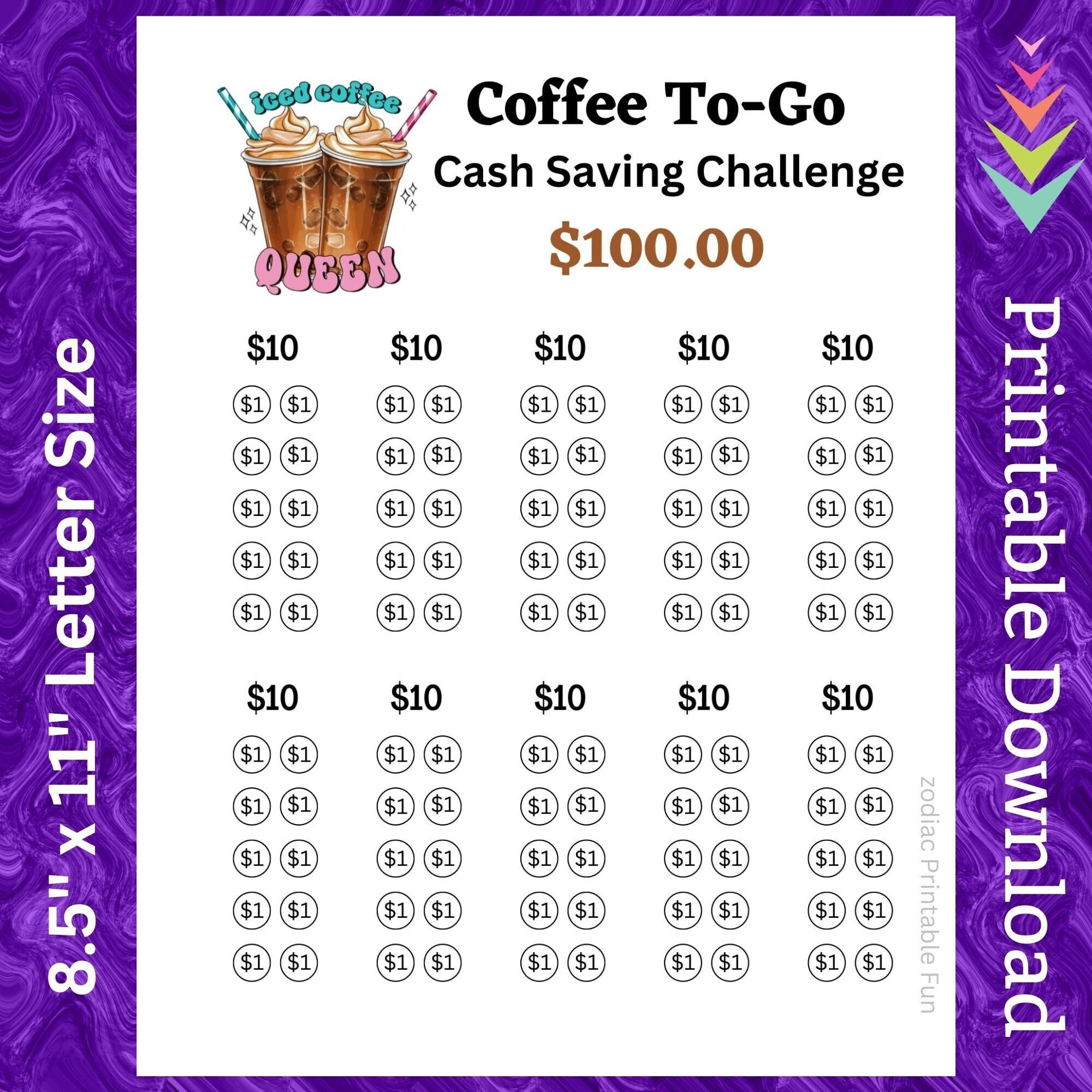Coffee Savings Challenge Printable for Dunkin Donuts Saving - Etsy