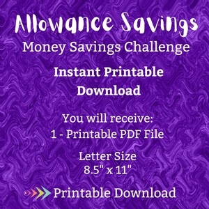 Kids Allowance Savings Challenge Printable for Children Budgeting Cash ...