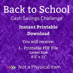 School Cash Savings Challenge Printable for Back to School Student ...