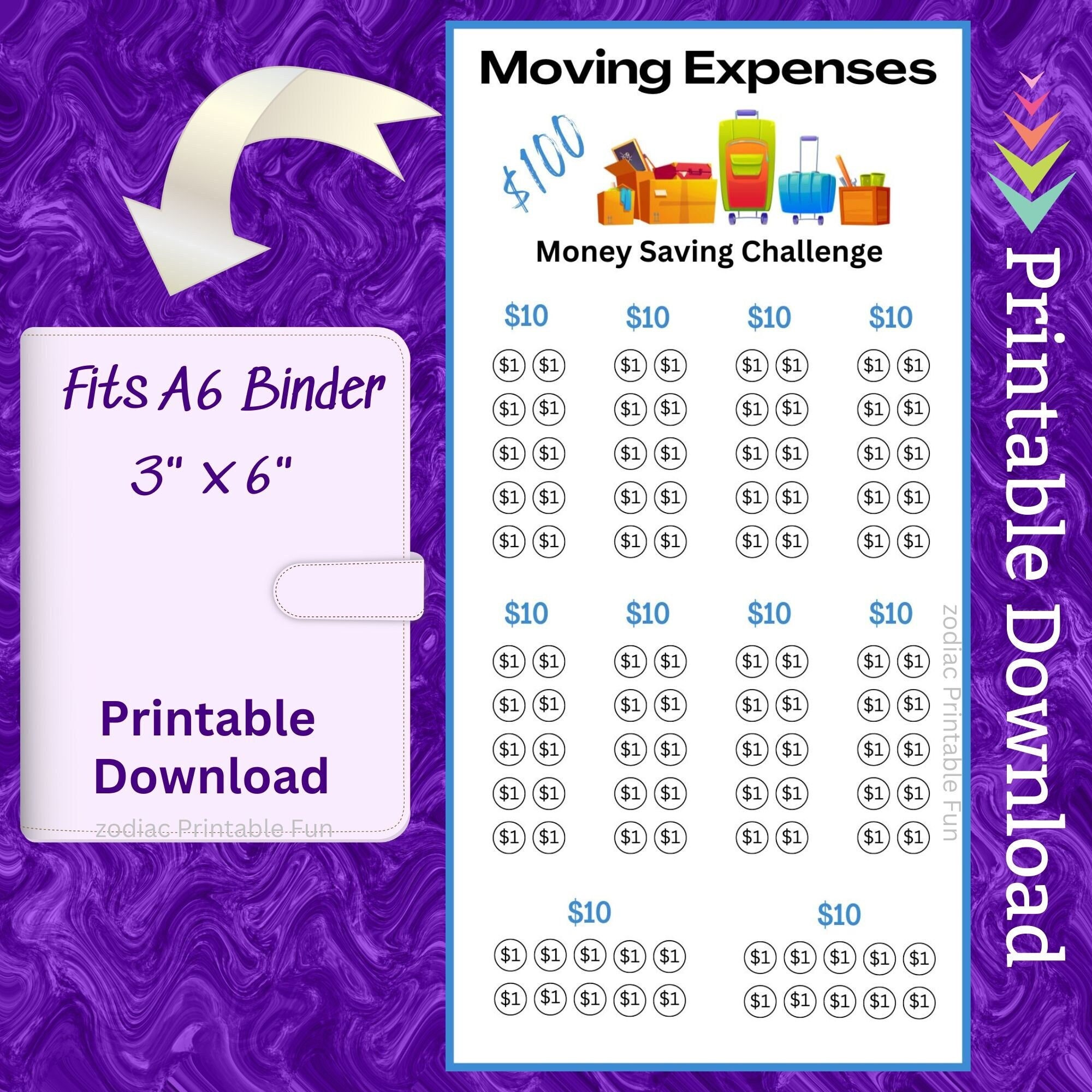 Moving Planner A6 Savings Challenge Printable Insert for Budget Binder ...