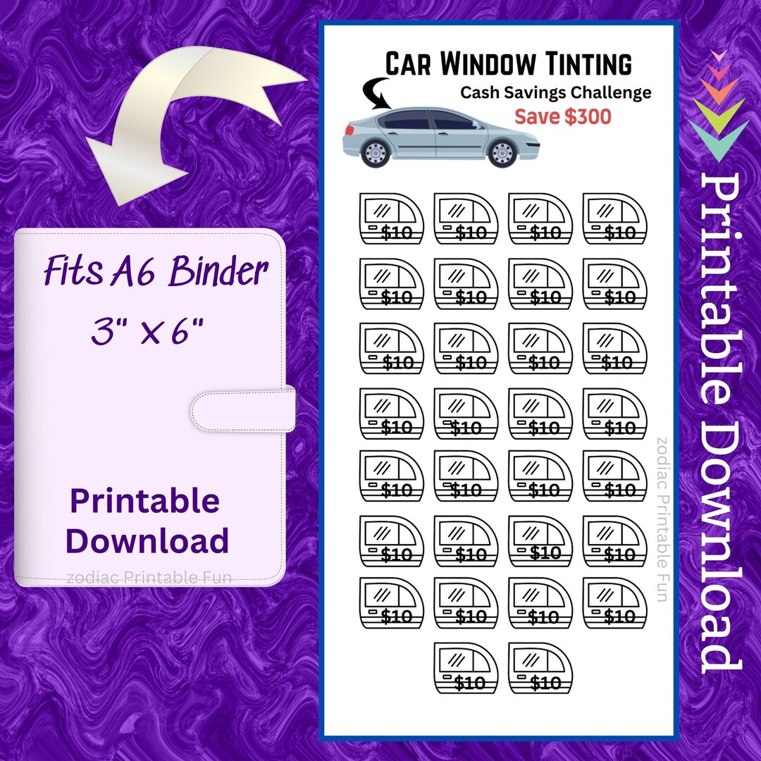 Car Window Tint Cash Budget Saving Challenge Tracker Printable A6 Size ...