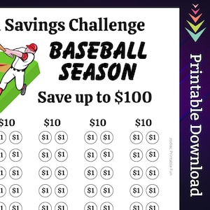 Baseball Savings Challenge Printable for Team Sports Money Saving ...
