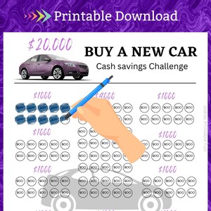 New Car Cash Savings Challenge Printable for Vehicle Purchase - Etsy