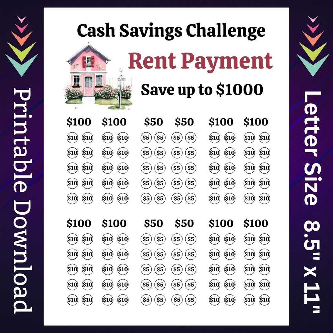 Rent Payment Savings Challenge Printable for Family Home Debt Money ...