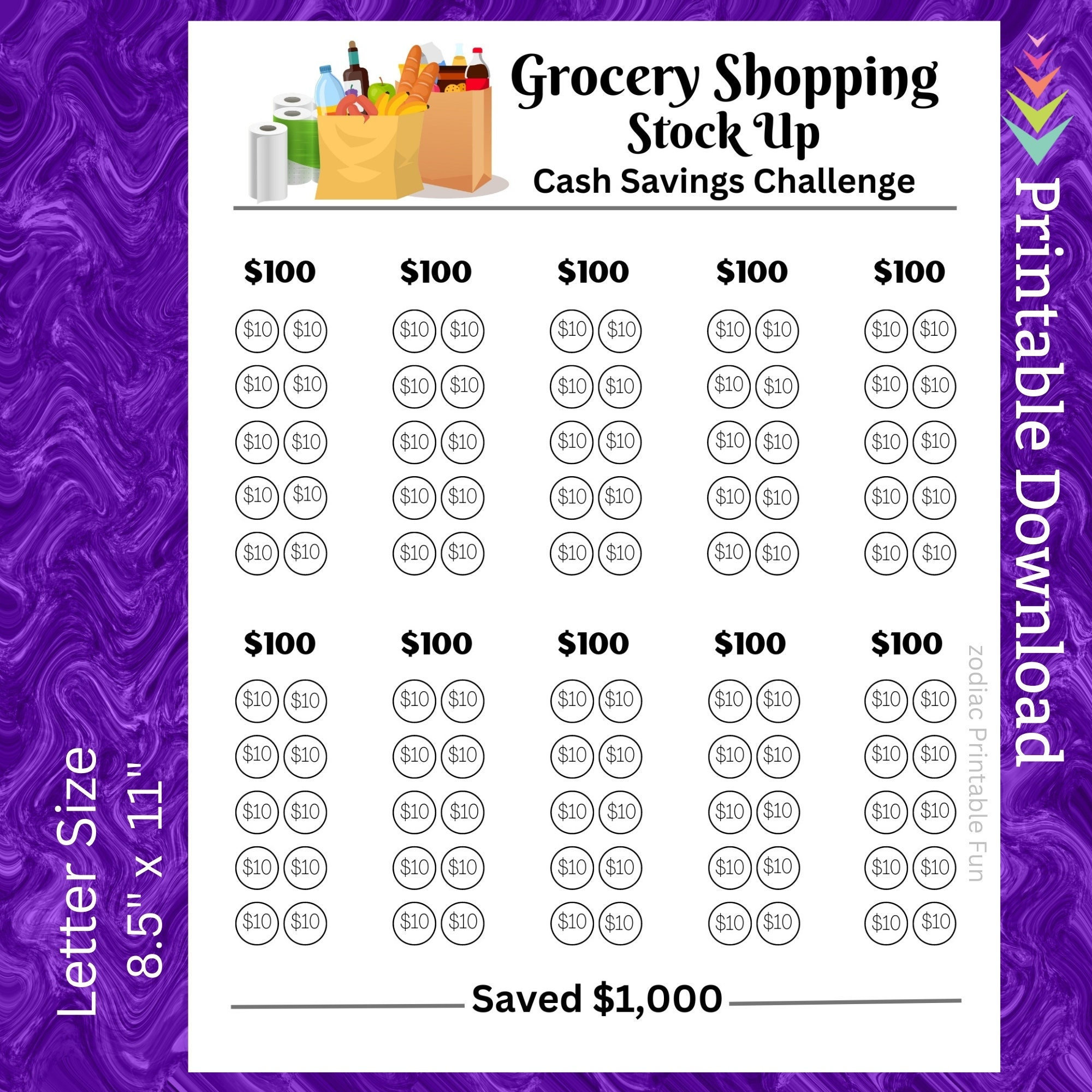 Grocery Saving Challenge Printable for Kitchen Pantry Stock up - Etsy ...