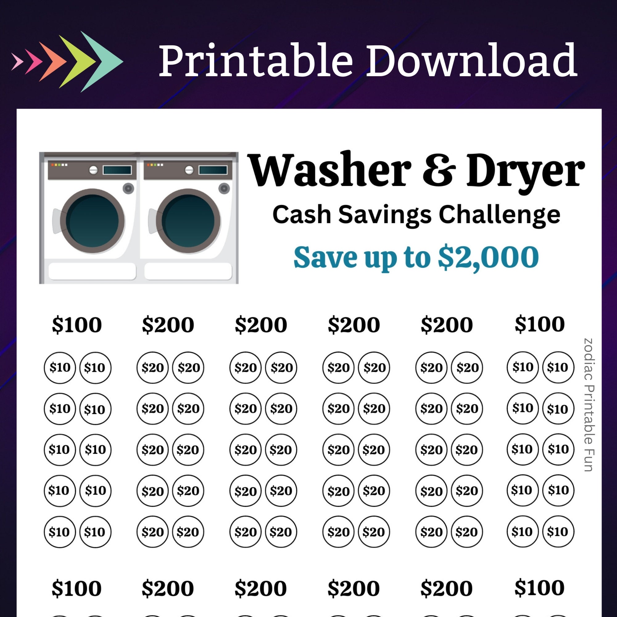 Washer & Dryer Savings Challenge Printable for Home Laundry Room ...