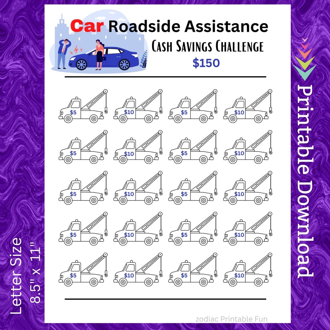 Car Savings Challenge Printable for Car Emergency Roadside Assistance ...