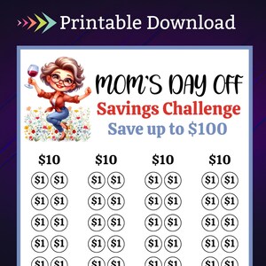 A6 Mom Day off Savings Challenge Printable Women Self Care Money Saving ...