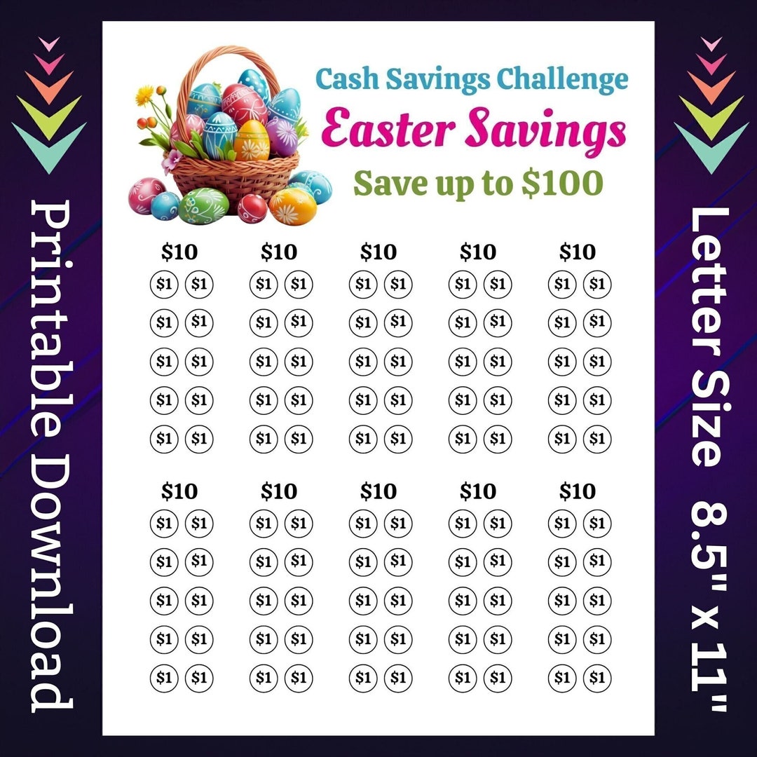 Easter Savings Challenge Printable for Kids Easter Basket Cash Savings ...