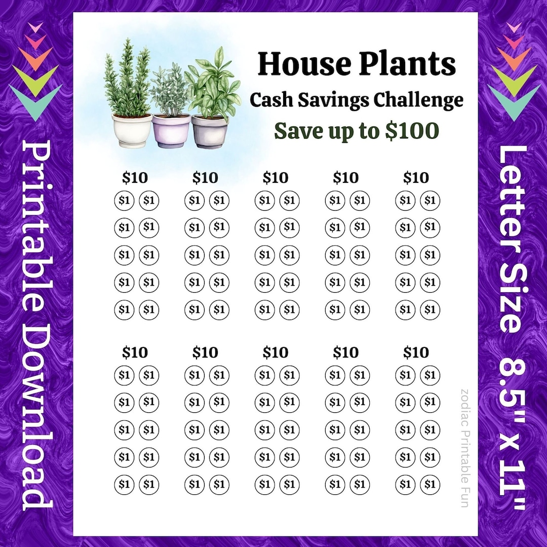 House Plant Savings Challenge Printable for Artificial Indoor Potted ...