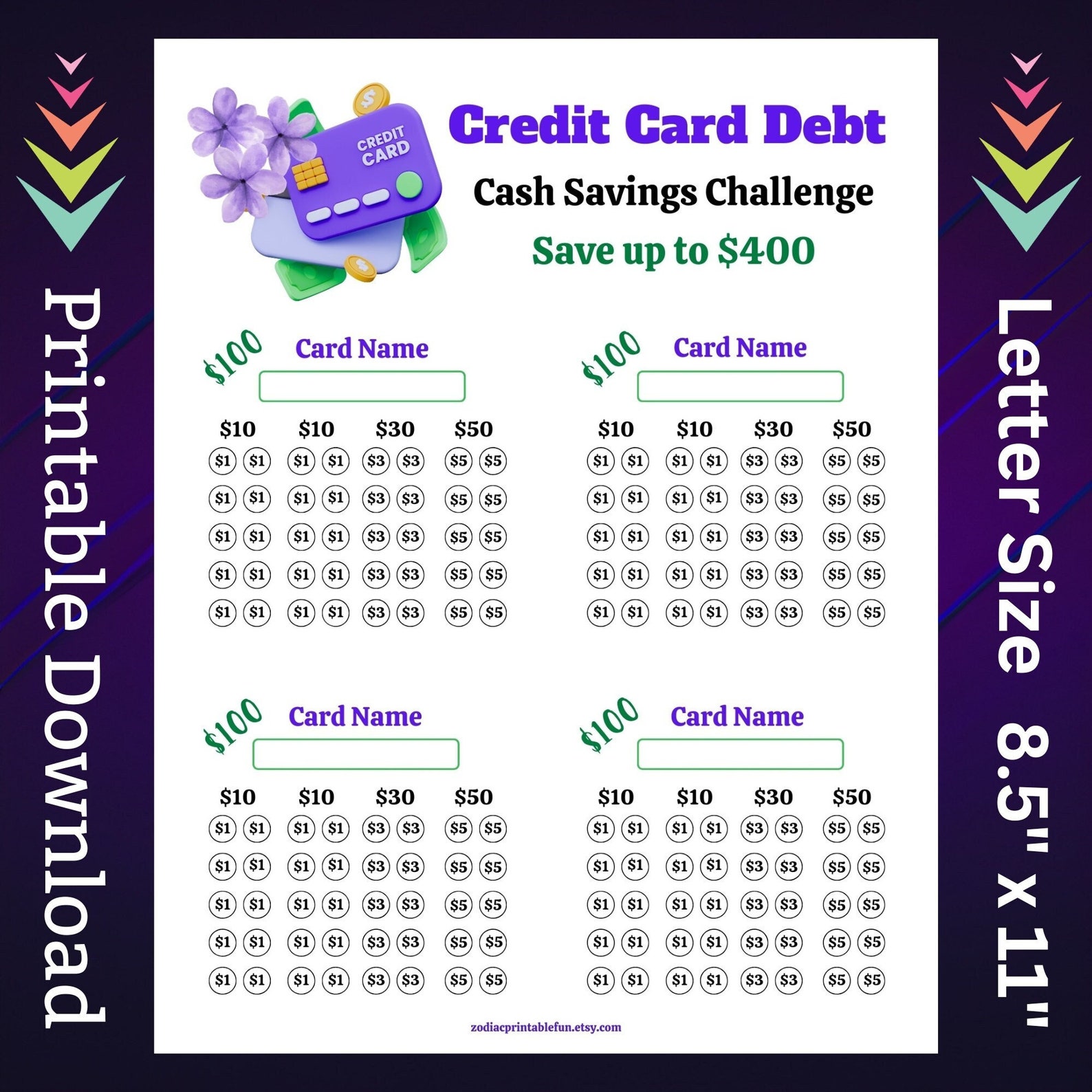 Credit Card Debt Tracker Printable | Savings Challenge (PDF) - Etsy