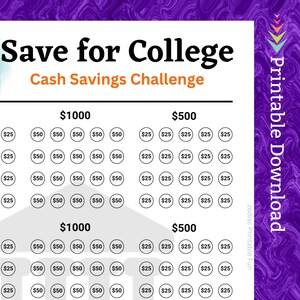 College Planner Savings Challenge Printable University Student Tuition Payment Cash Saving ...