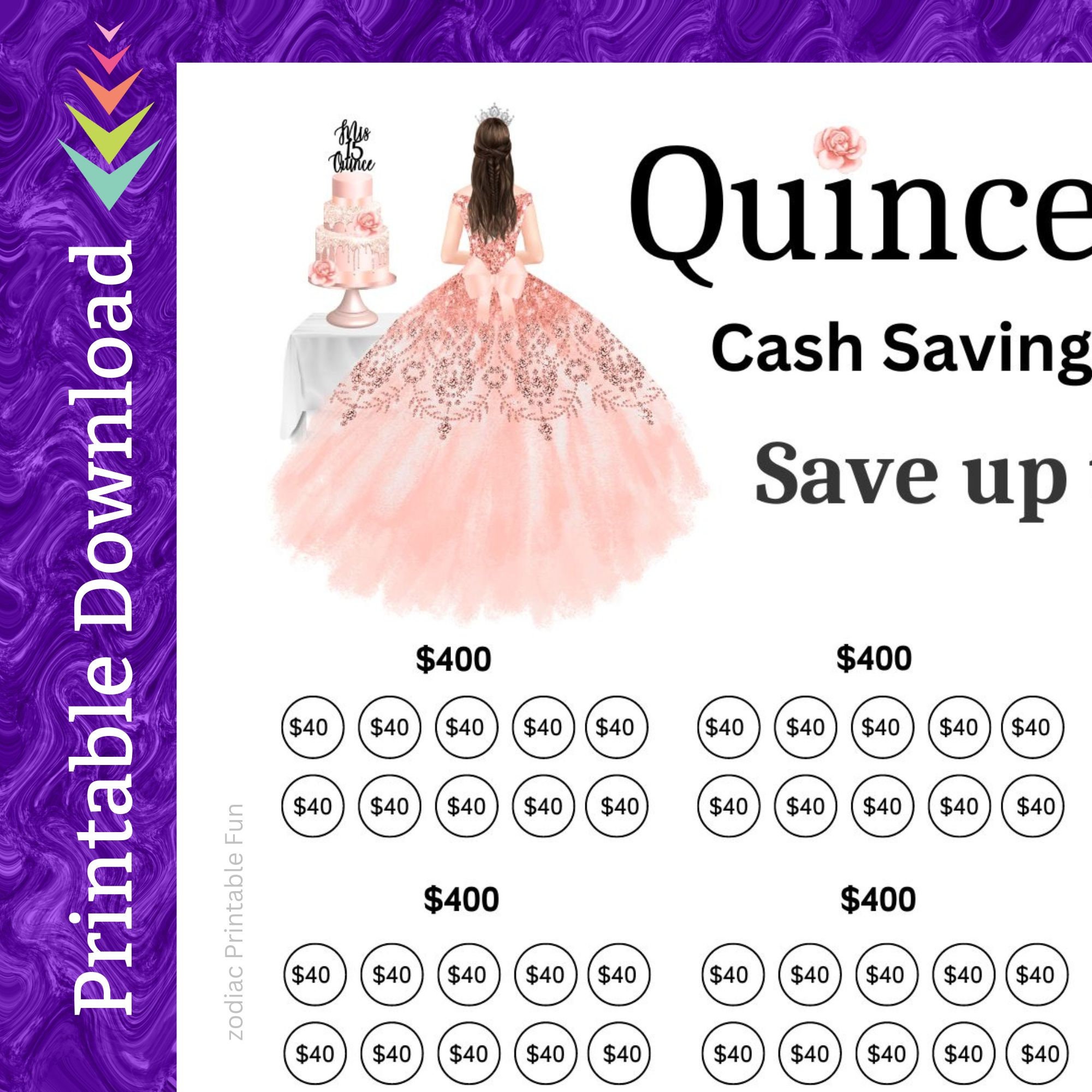 Quinceanera Savings Challenge Printable Mis Quince Anos Money Saving ...