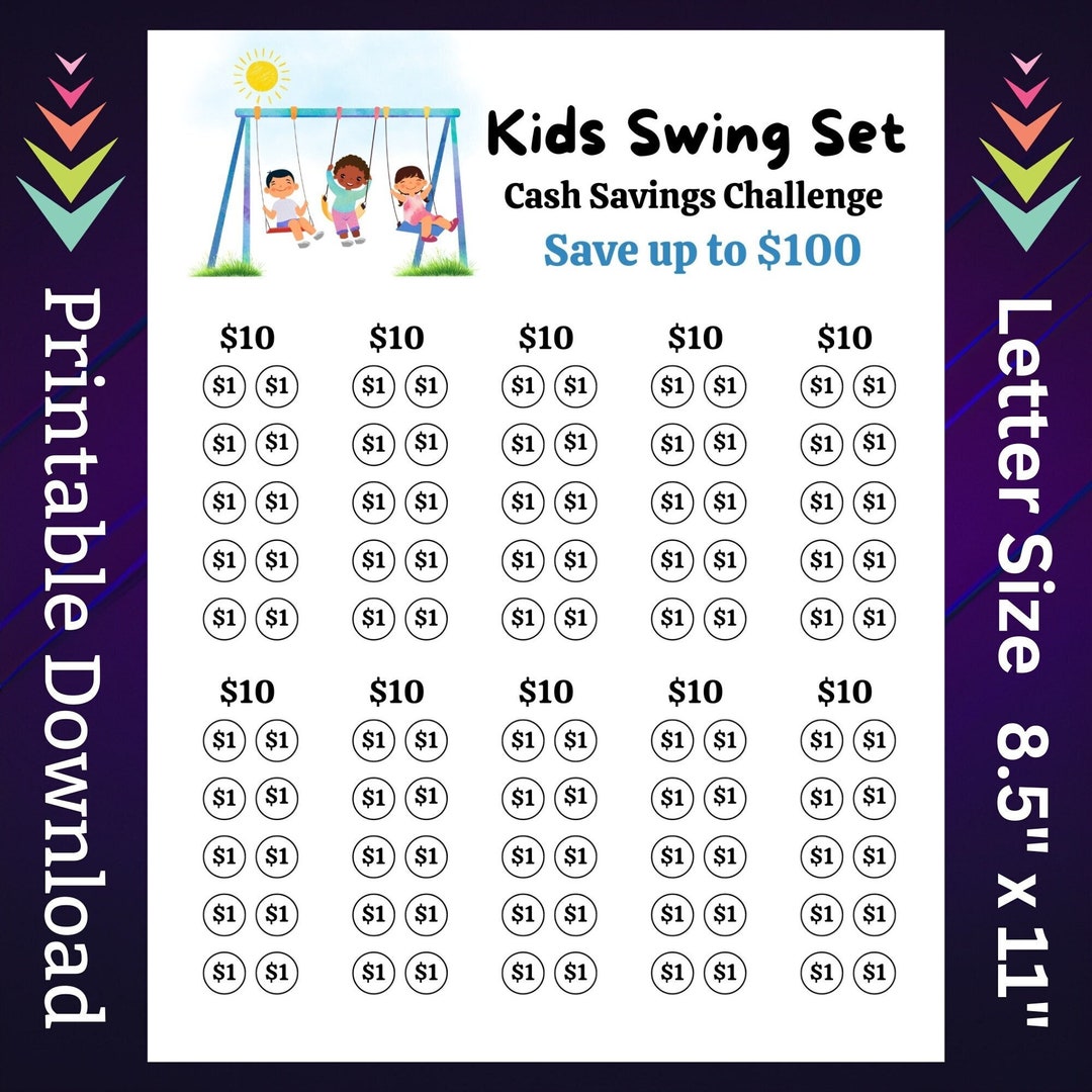 Kids Savings Challenge Printable for Child Outdoor Swing Money Saving ...