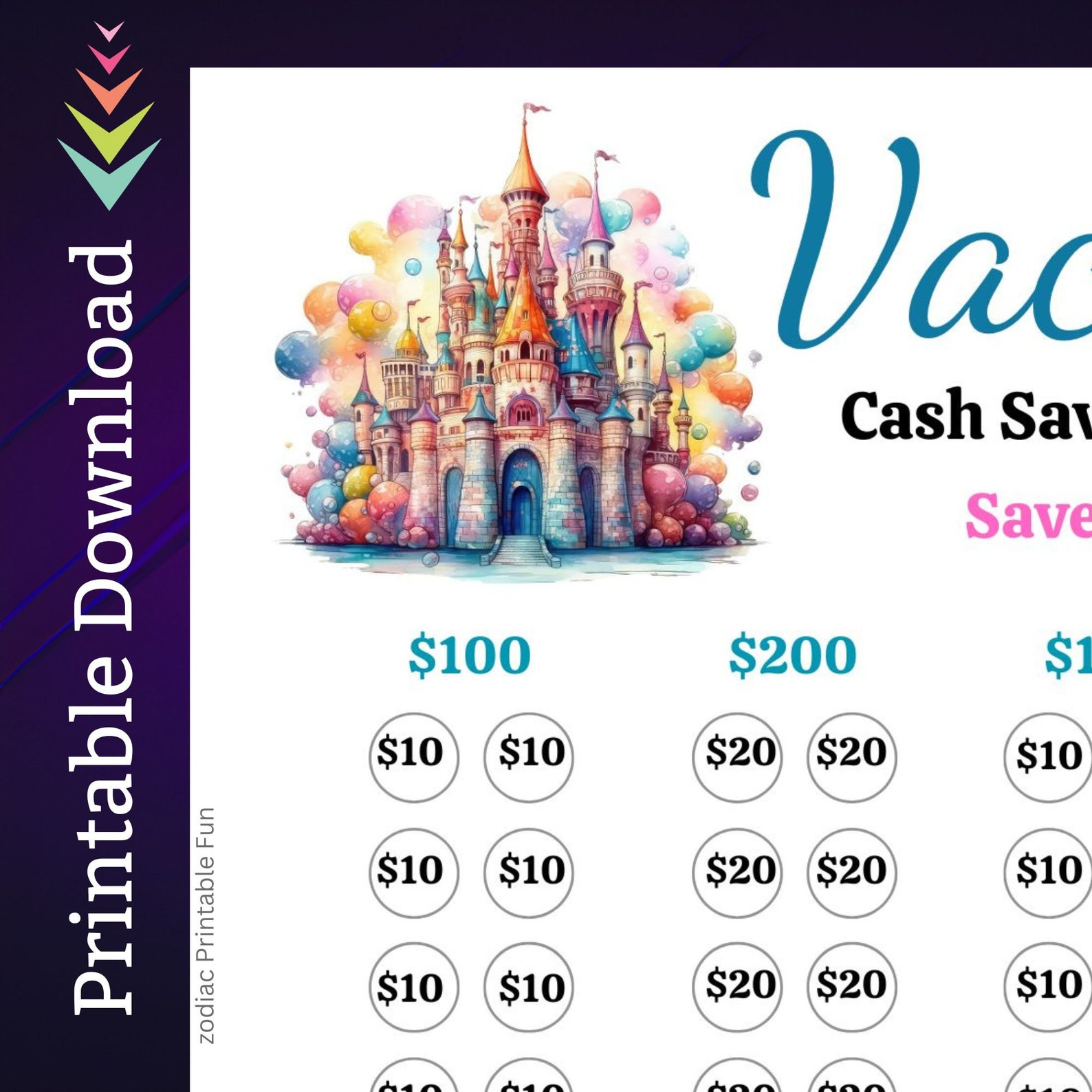 Family Vacation Cash Savings Challenge Printable Travel Destination ...