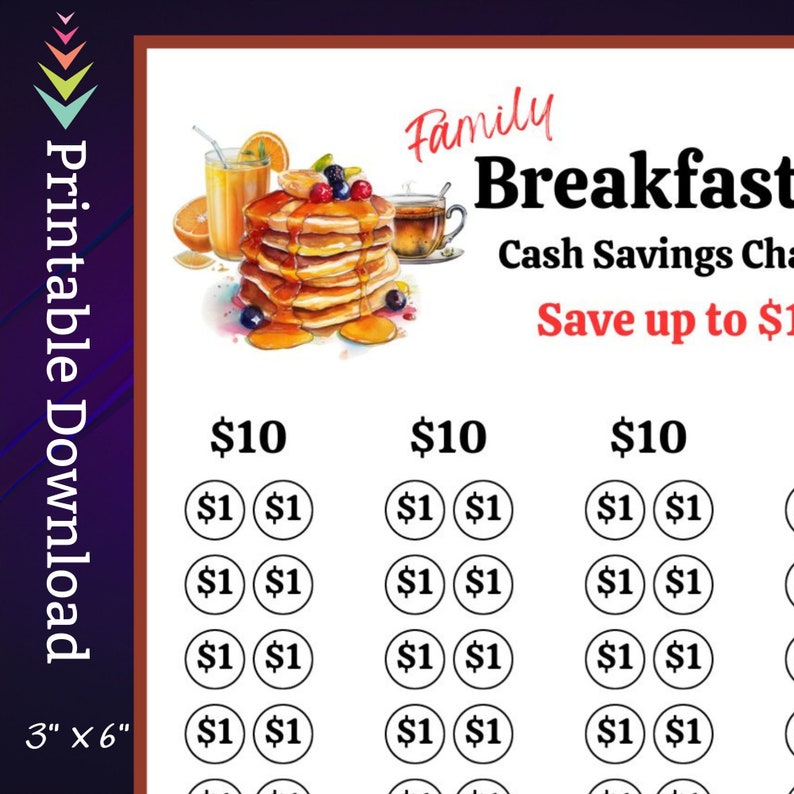 A6 Breakfast Savings Challenge Printable for Morning Breakfast Food ...