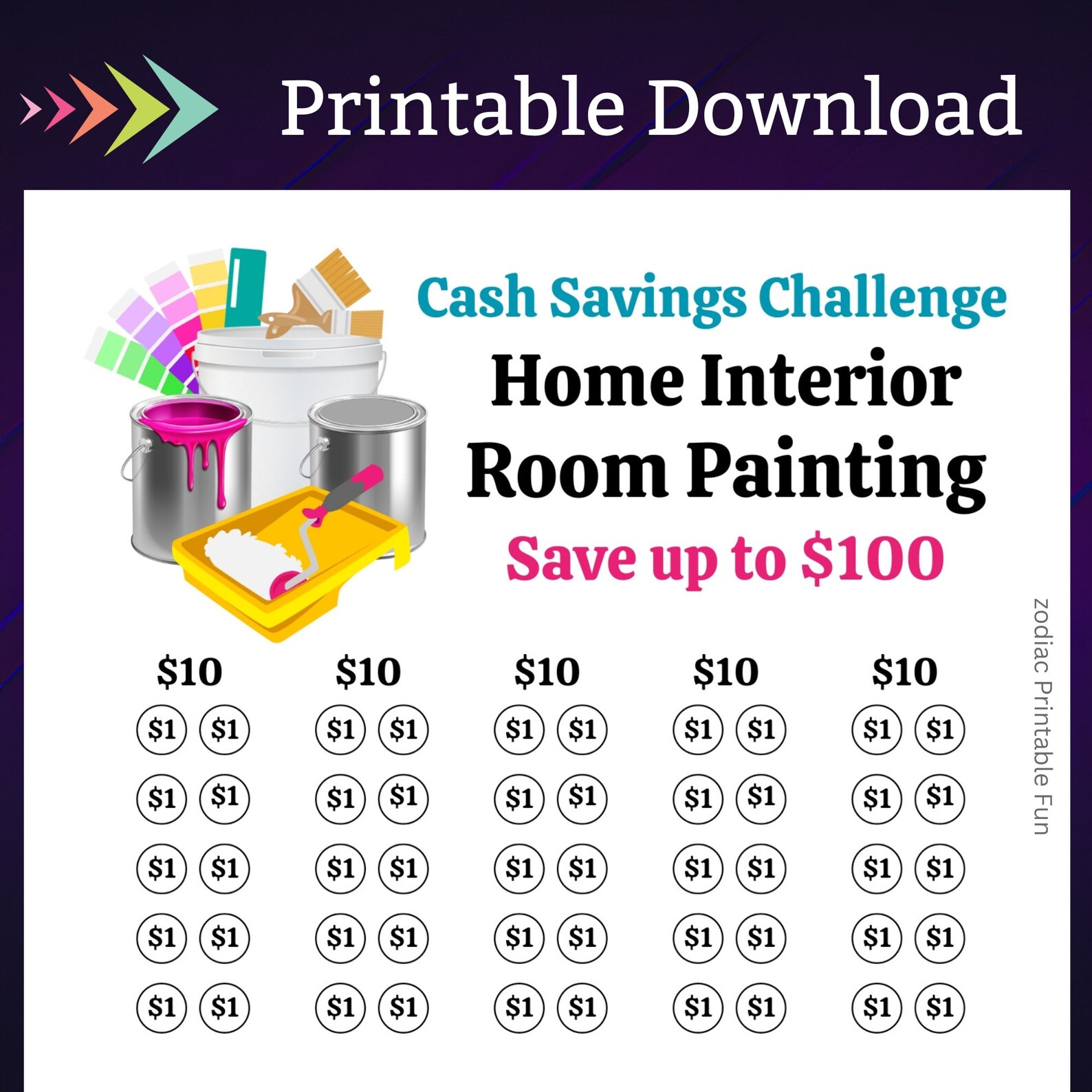 Home Painting Savings Challenge Printable for Family Interior Paint ...