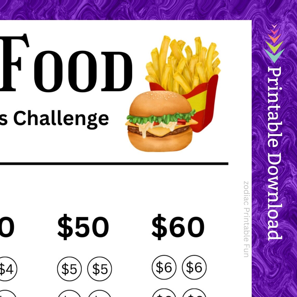 Fast Food Saving Challenge Printable for Easy Meal Planning for Mom Dad ...