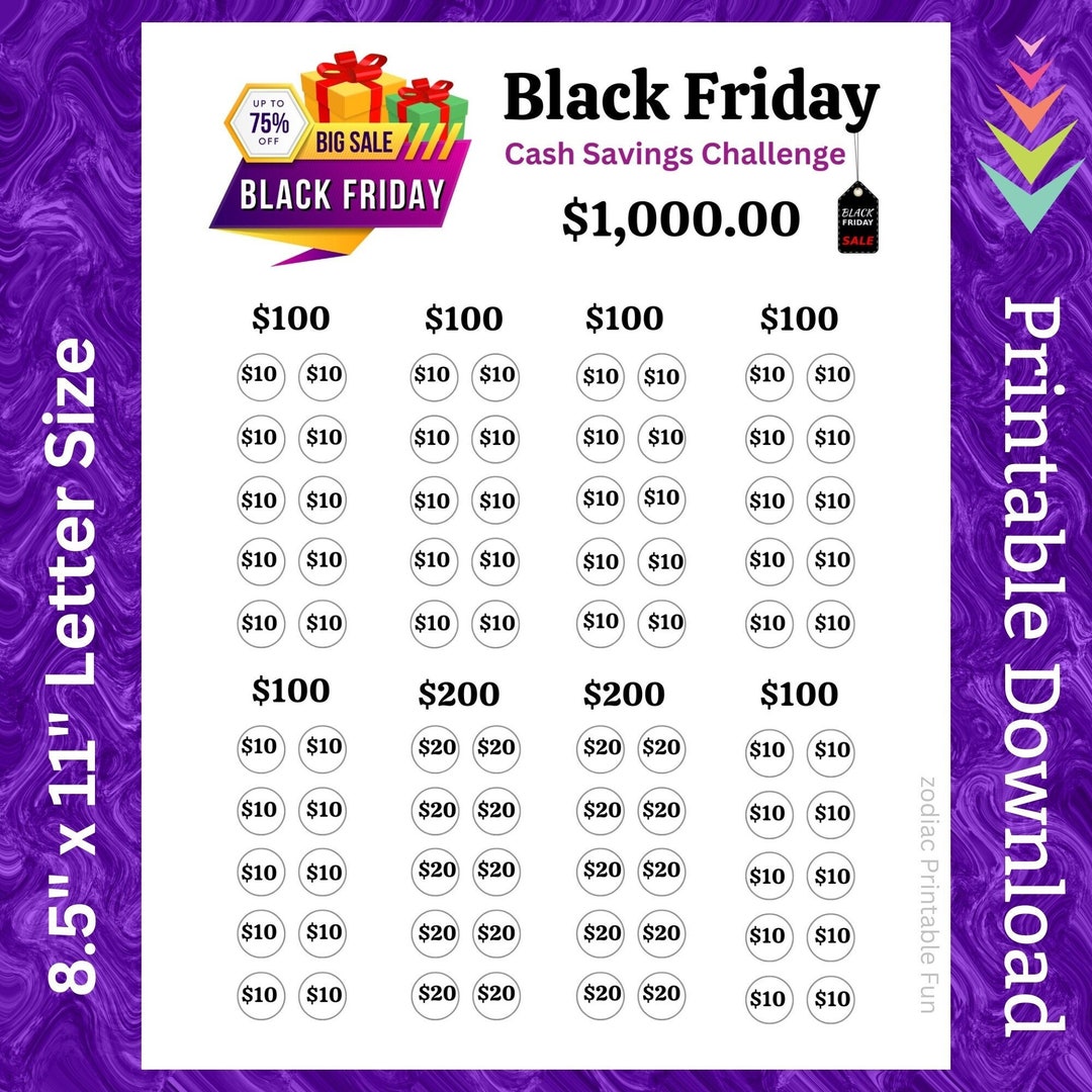 Black Friday Savings Challenge Printable Holiday Gift Money Saving ...