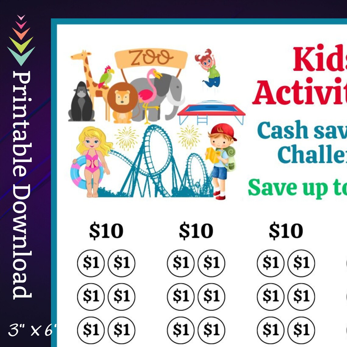 A6 Kids Activities Savings Challenge Printable for Family Fun Day Out ...