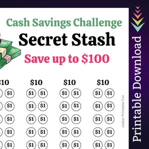 Secret Stash Savings Challenge Printable for Money Saving Sinking Fund ...