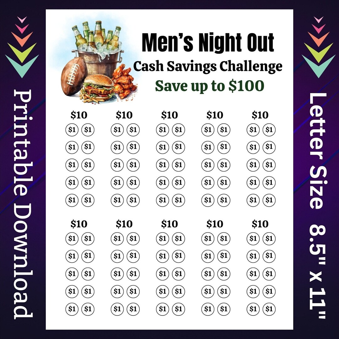 Men Night Out Savings Challenge Printable for Guys Birthday Celebration ...