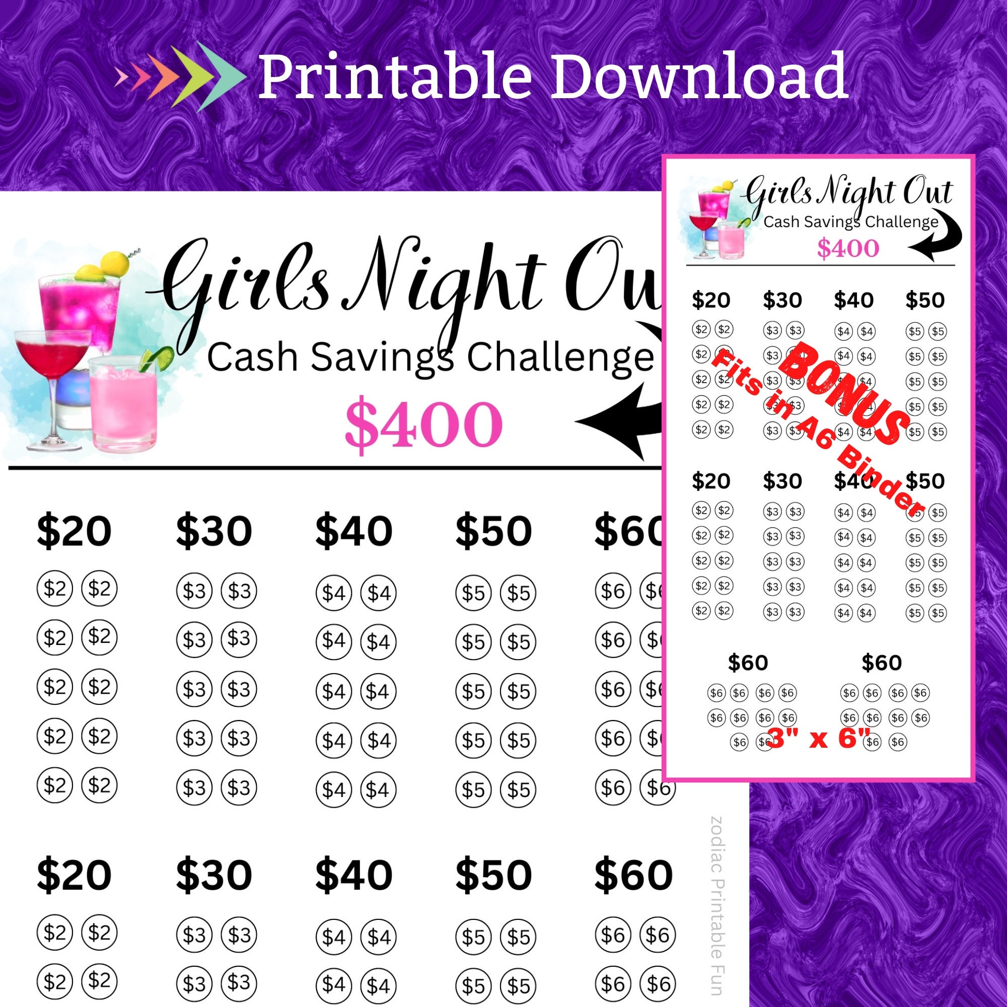 Girls Night Out Savings Challenge Printable for Girls Night Out Money ...