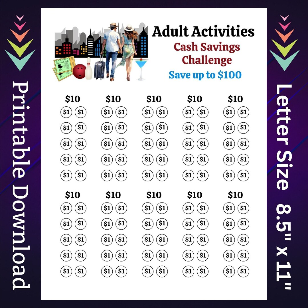 Adult Activities Savings Challenge Printable for Grownup Fun Night Out ...