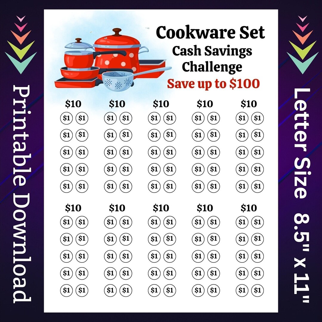 Cookware Set Savings Challenge Printable for Kitchen Cooking Pots and ...