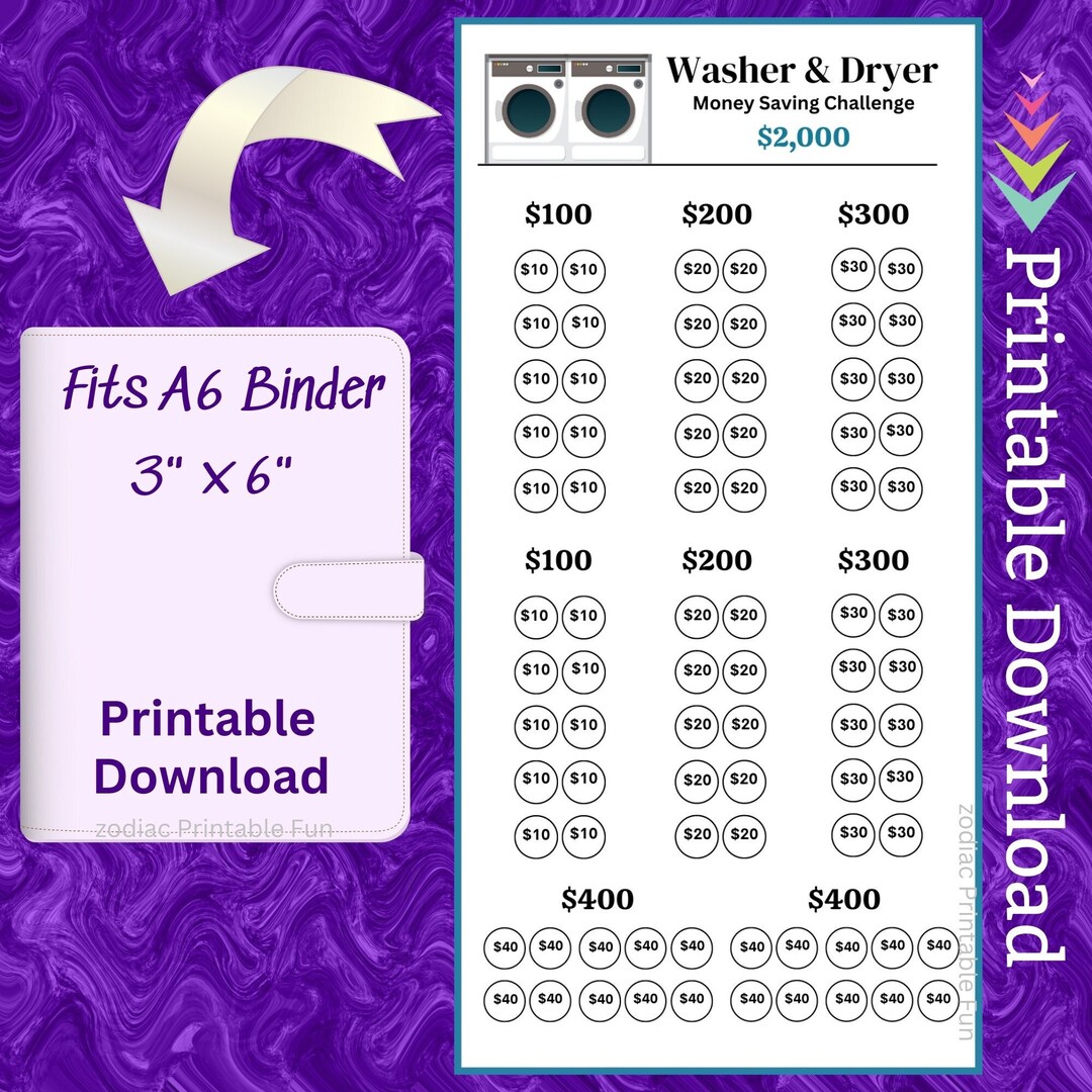 A6 Washer & Dryer Cash Savings Challenge Printable Budget - Etsy