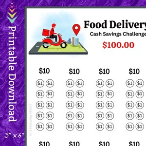 A6 Food Delivery Savings Challenge Printable Insert for Restaurant Food ...