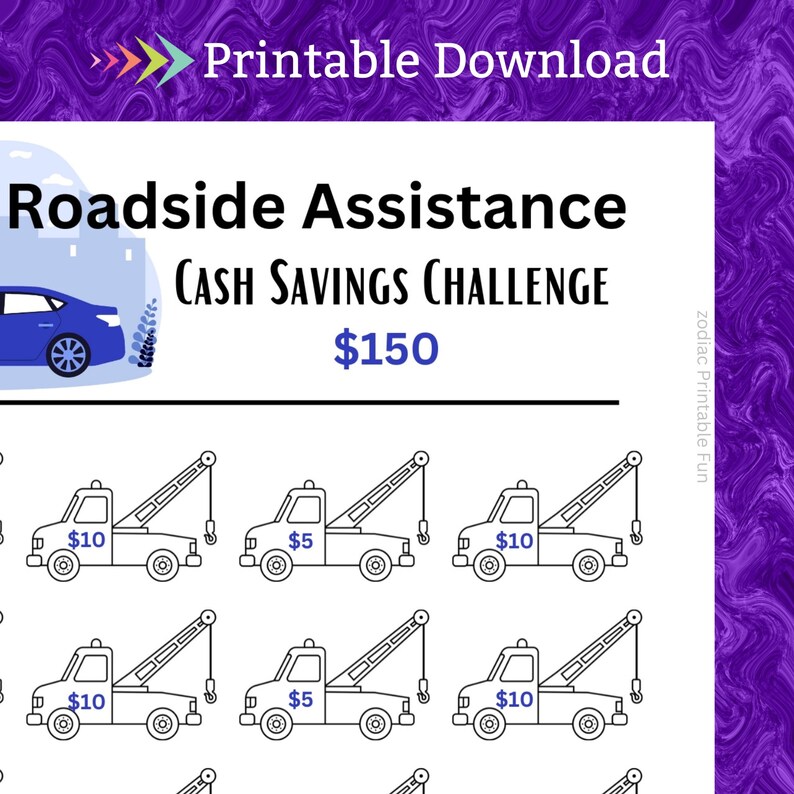 Car Savings Challenge Printable for Car Emergency Roadside - Etsy