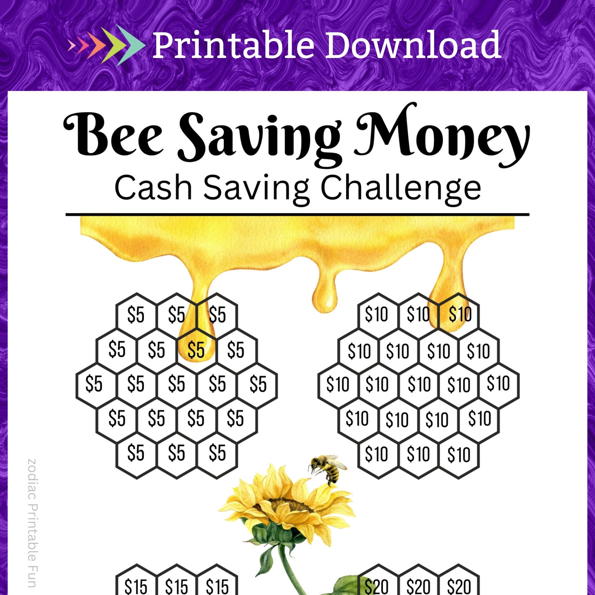 Honey Comb Saving Challenge Printable Sunflower Bee Savings - Etsy Canada