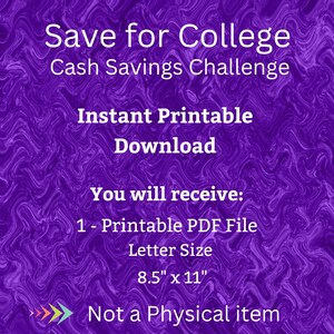 College Planner Savings Challenge Printable University Student Tuition Payment Cash Saving ...