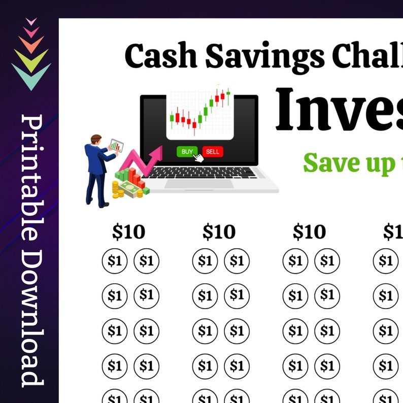 Investing Savings Challenge Printable for Money Saving Sinking Funds ...