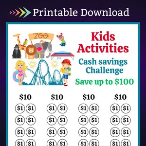 A6 Kids Activities Savings Challenge Printable for Family Fun Day Out ...