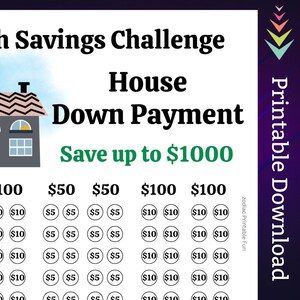 Home Down Payment Savings Challenge Printable for Homeowner Money ...