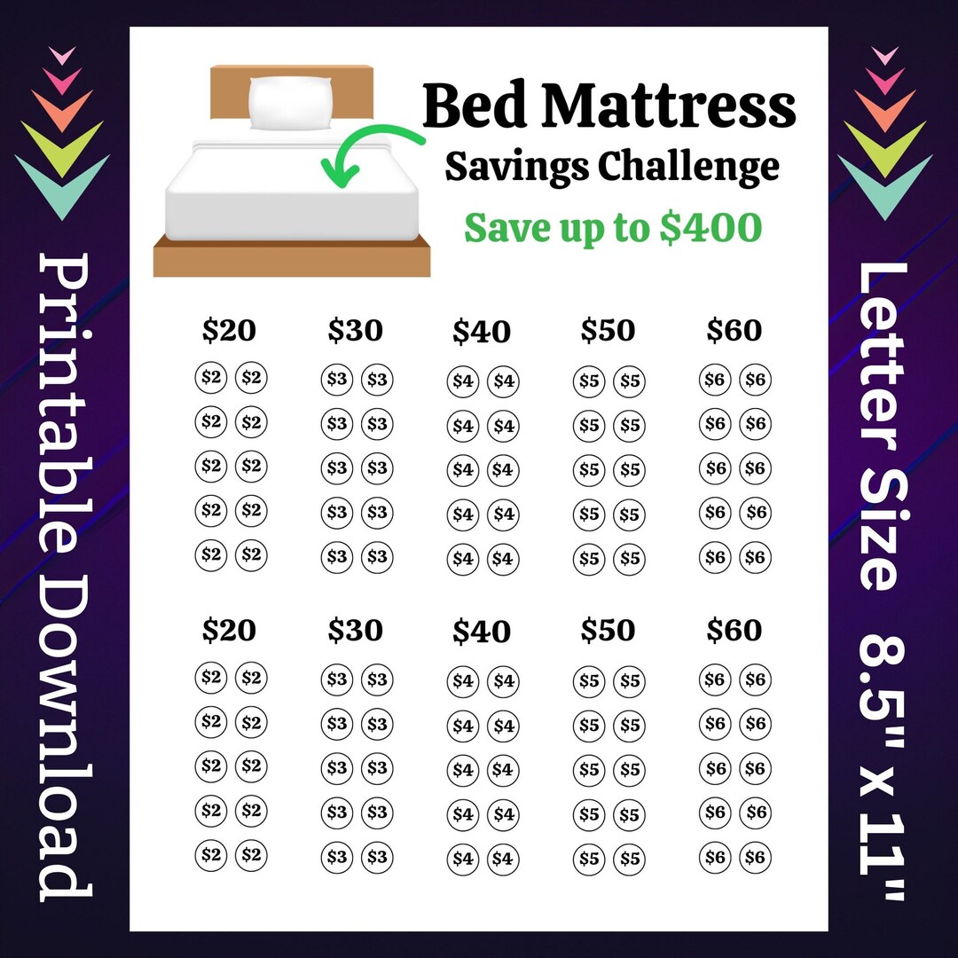 Bed Mattress Savings Challenge Printable for Master Bedroom Money ...