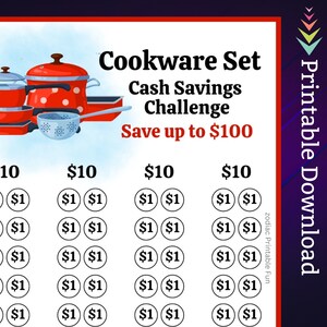 A6 Cookware Set Savings Challenge Printable for Kitchen Cooking Pots ...