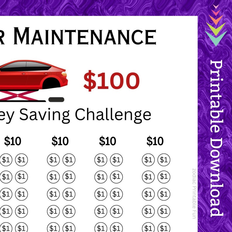Car Maintenance Saving Challenge Printable for Auto Repair - Etsy