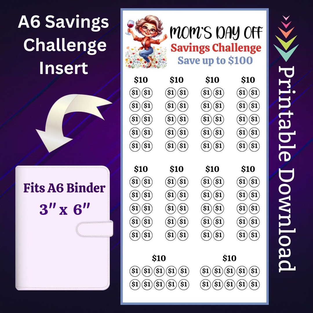 A6 Mom Day off Savings Challenge Printable Women Self Care Money Saving ...