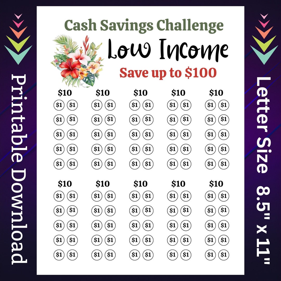 Low Income Savings Challenge Printable for Family Cash Budgeting Goal ...