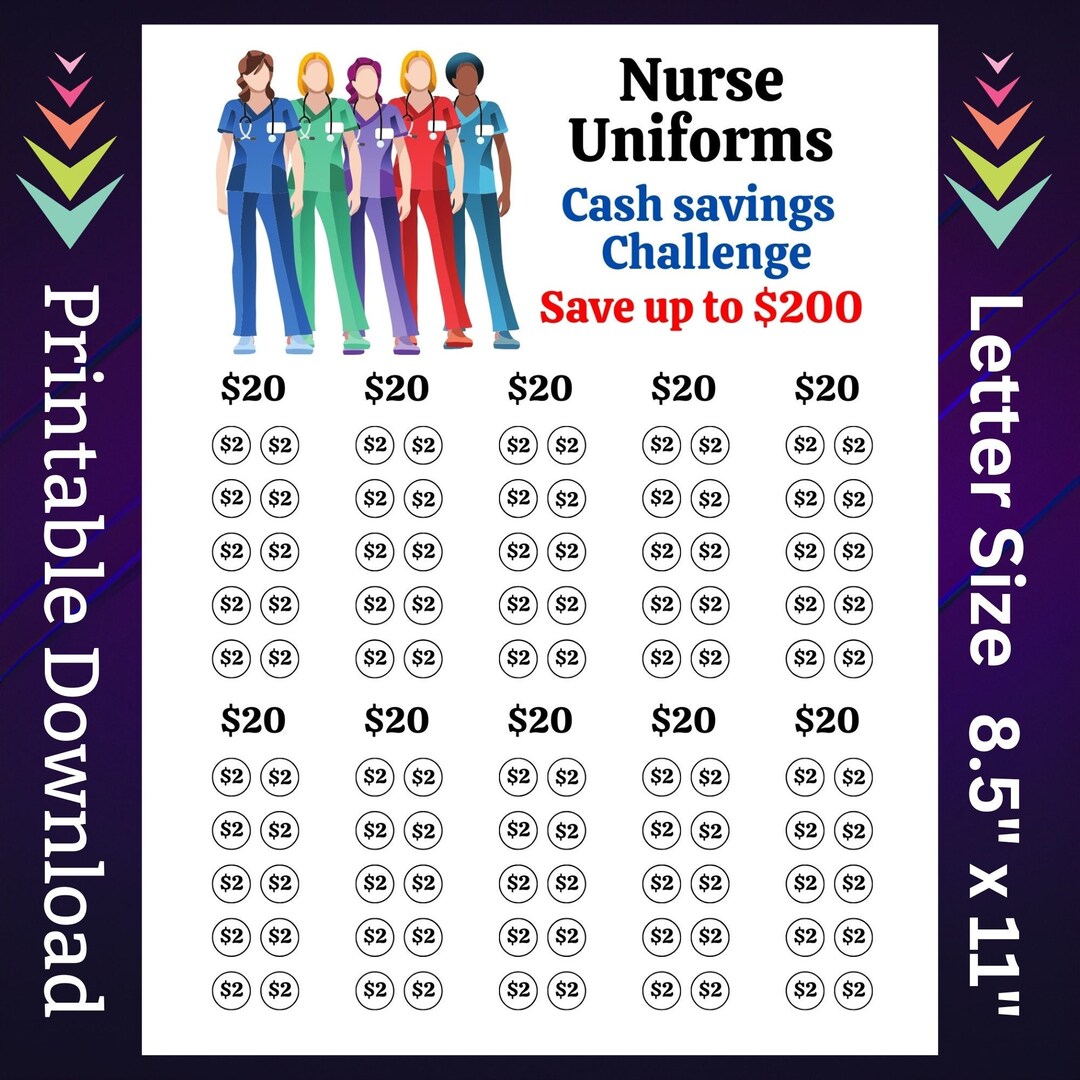 Nurse Uniform Savings Challenge Printable for Medical Scrubs Money ...