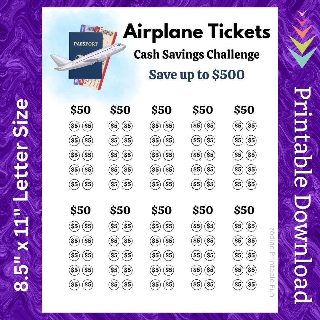 Airplane Ticket Cash Savings Challenge Printable for Family Vacation - Etsy