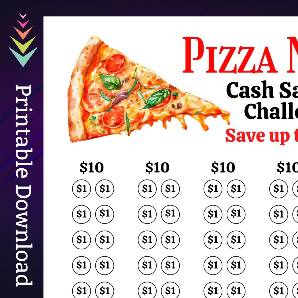 Pizza Night Savings Challenge Printable for Family Dinner Money Saving ...